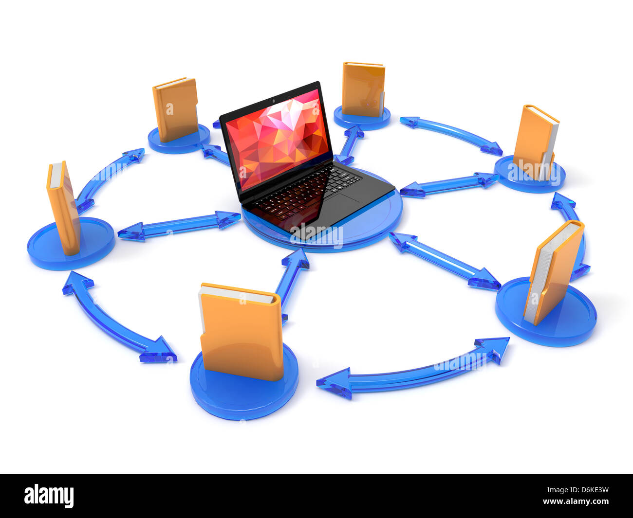 3d illustration of laptop with computer folders row Stock Photo - Alamy