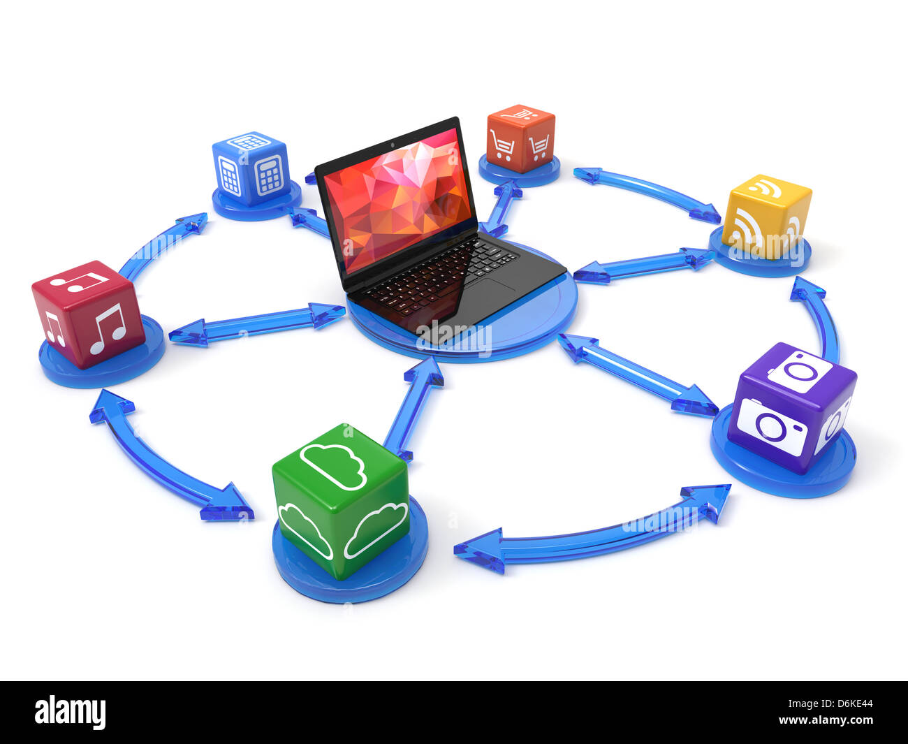 3d illustration of laptop with box software row Stock Photo - Alamy