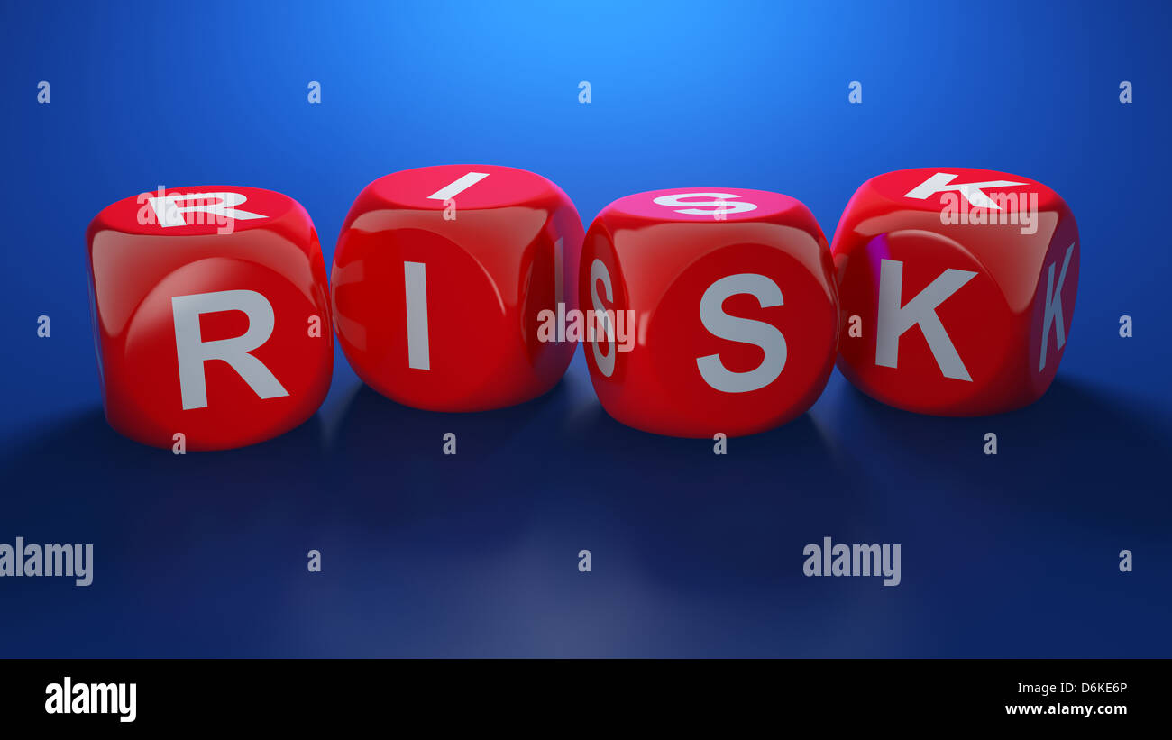 3d render of red dices with RISK text Stock Photo - Alamy