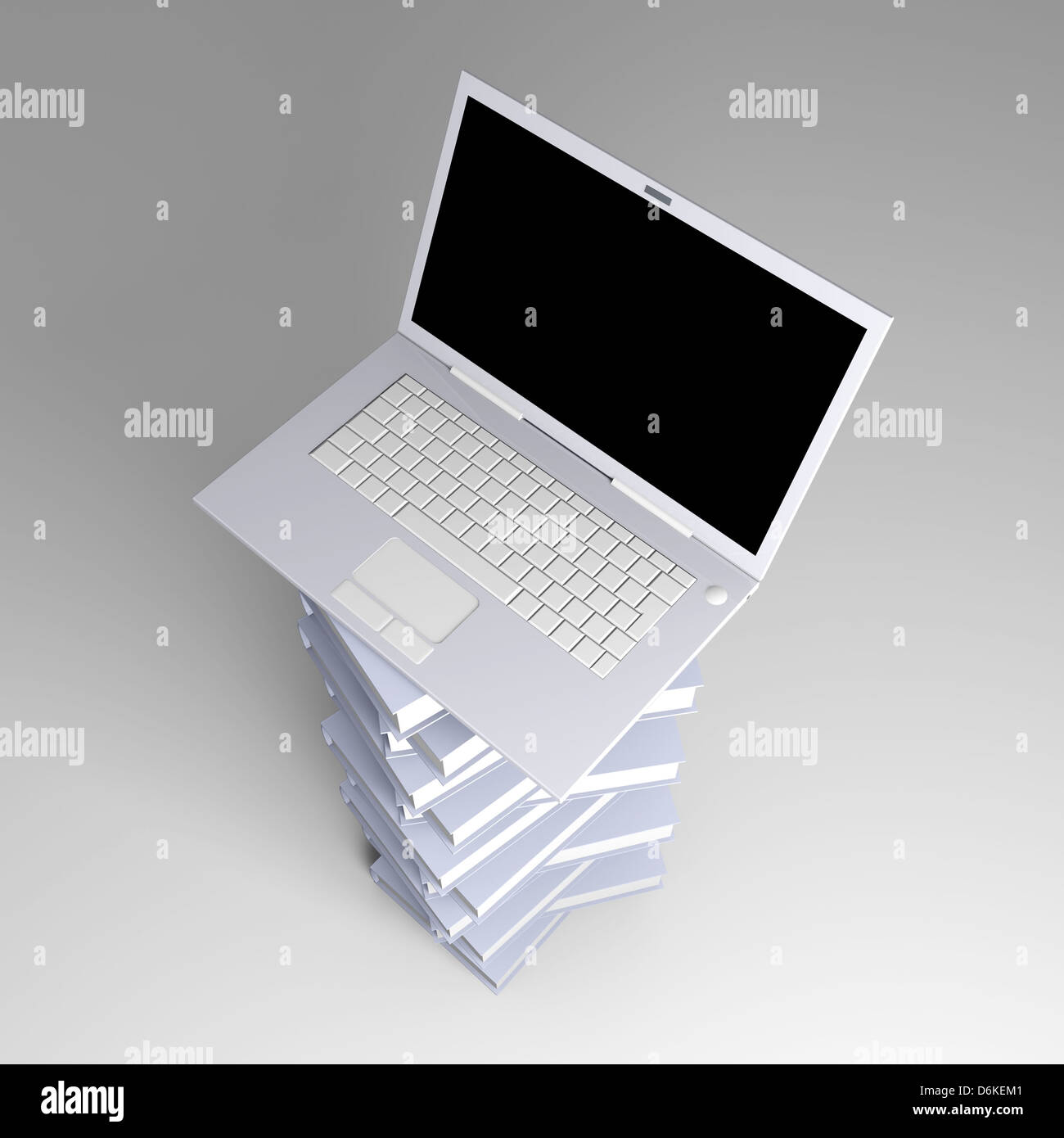 A Laptop with books. 3D rendered illustration Stock Photo - Alamy