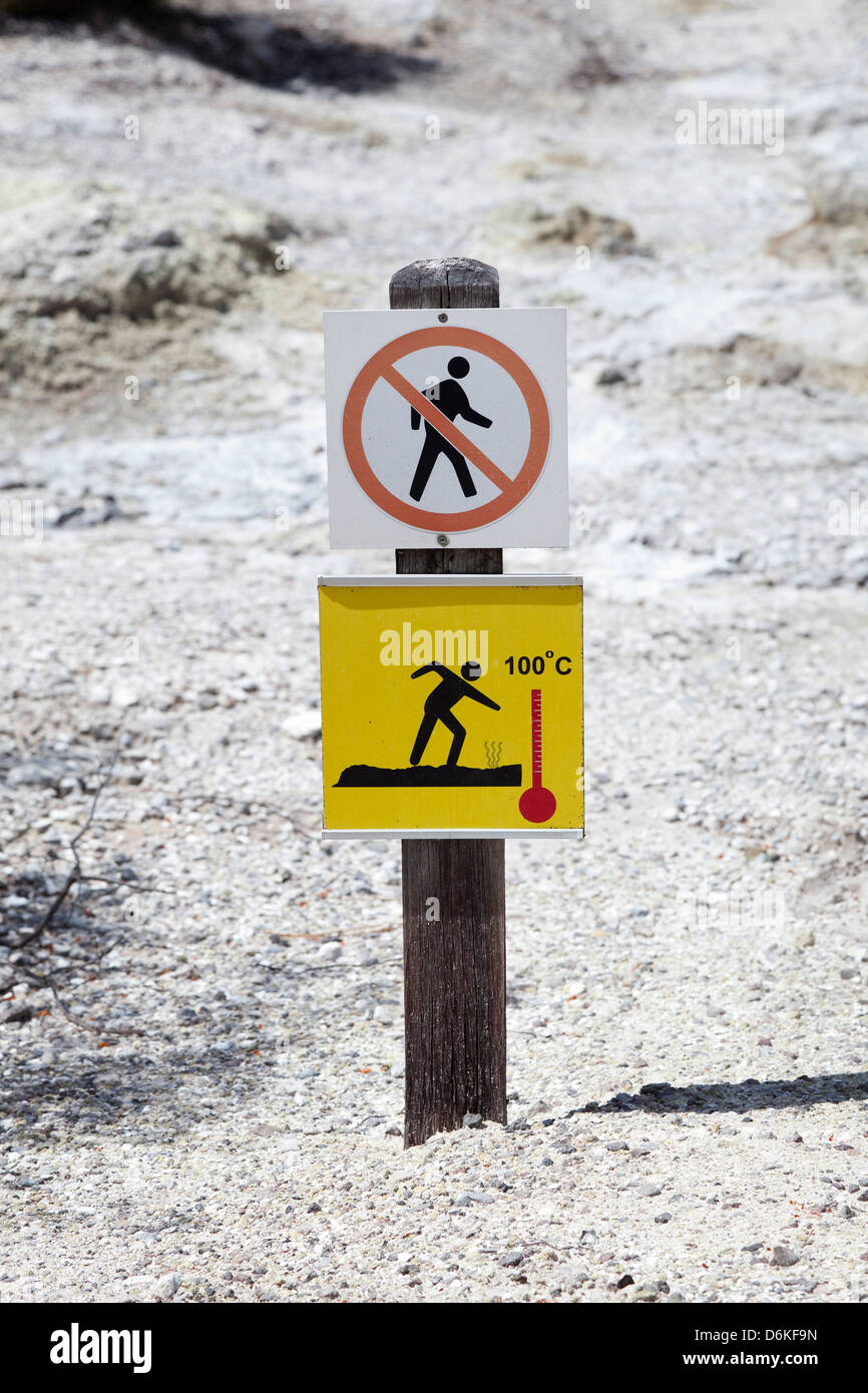 Warning signs in Wai-O-Tapu Geothermal Reserve Rotorua, New Zealand ...