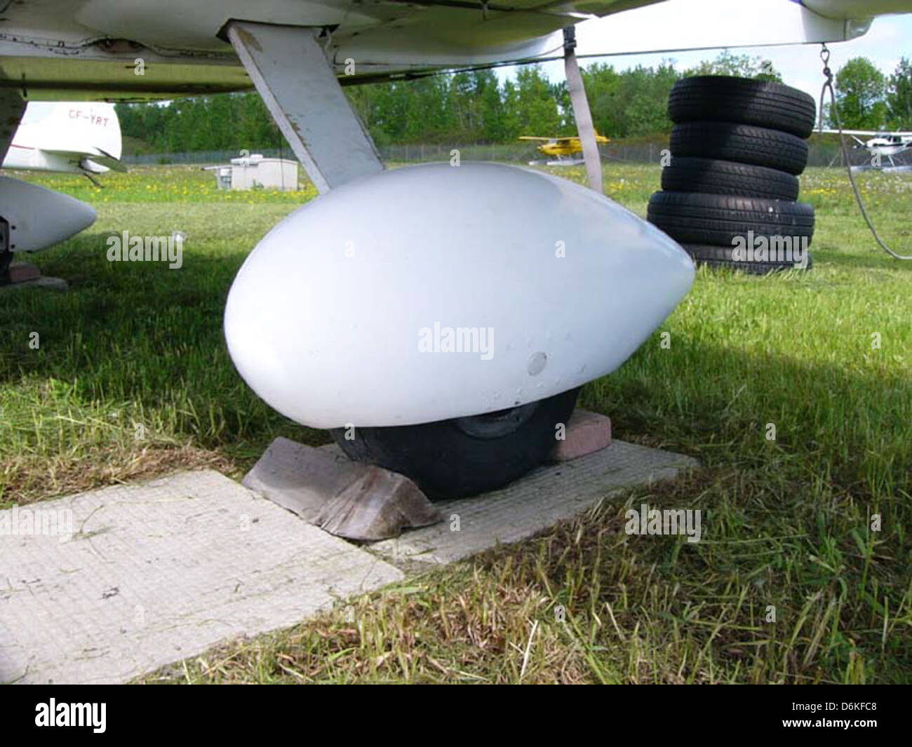 This image features the wheel fairing of an American Aviation AA-1 ...