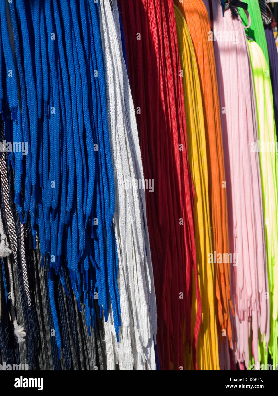 Street market - colored laces for footwear Stock Photo - Alamy