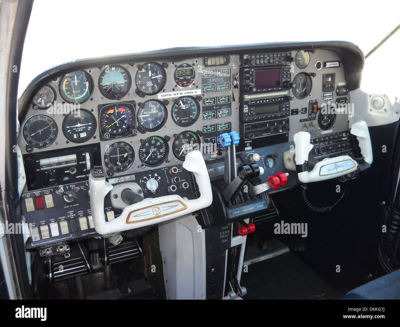 This image shows the instrument panel of a Beechcraft 76 Duchess, a ...