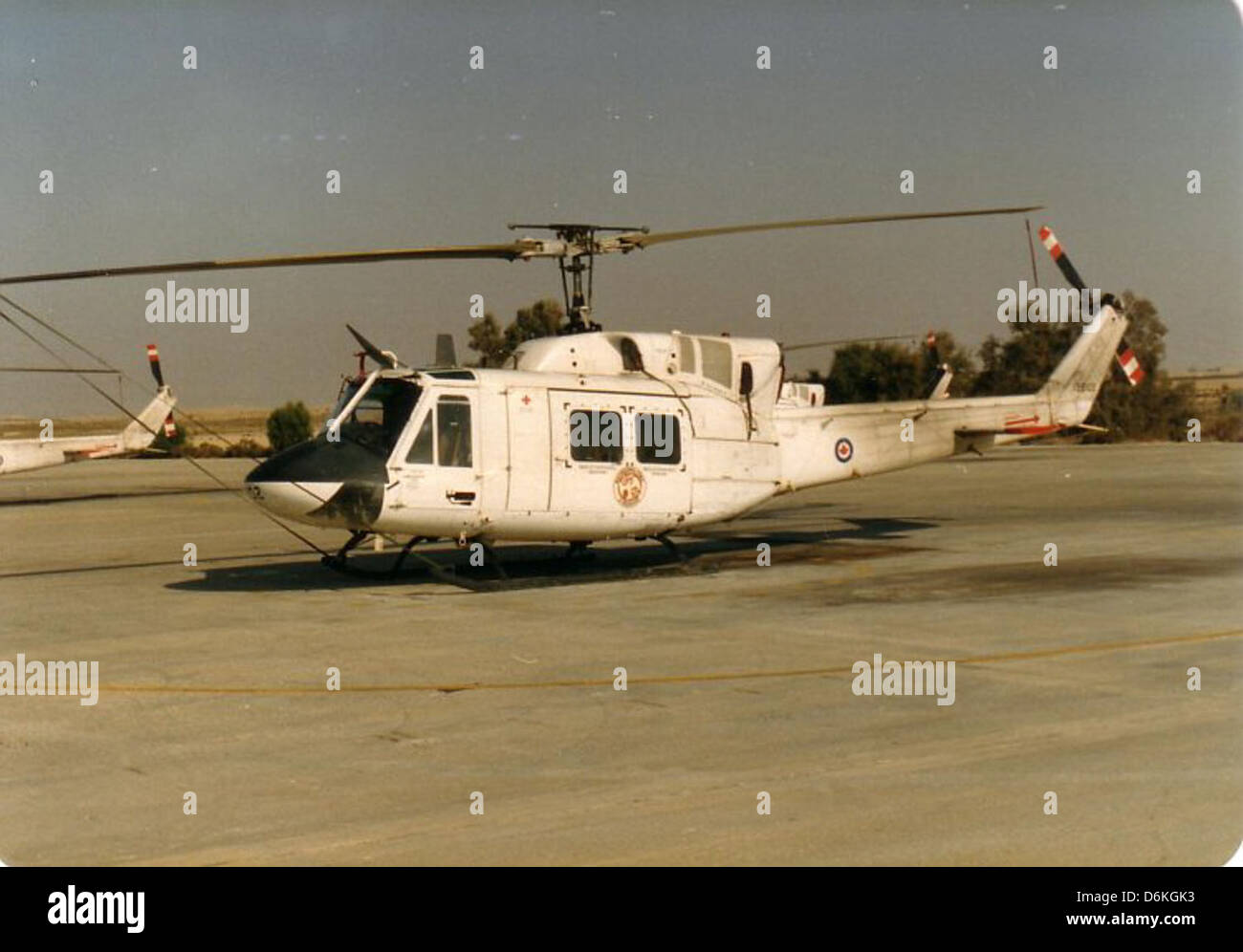 A Bell CH-135 Twin Huey helicopter, displayed in flight, showing its ...