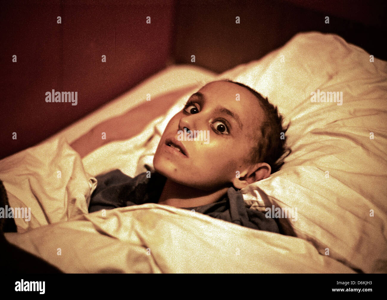 Portrait of a traumatised child in a hospital, Mostar, Bosnia and ...