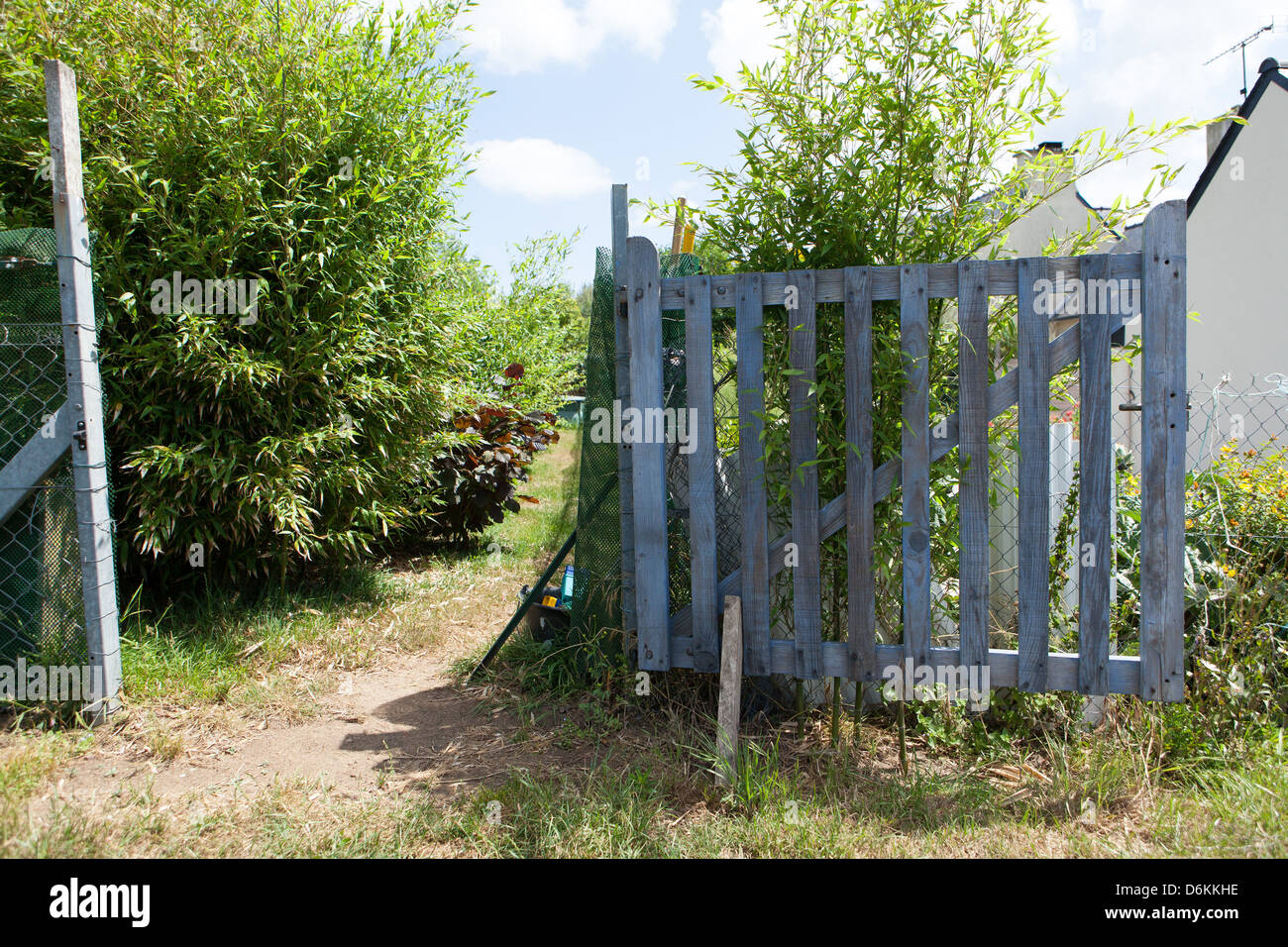 garden blue fence Stock Photo - Alamy