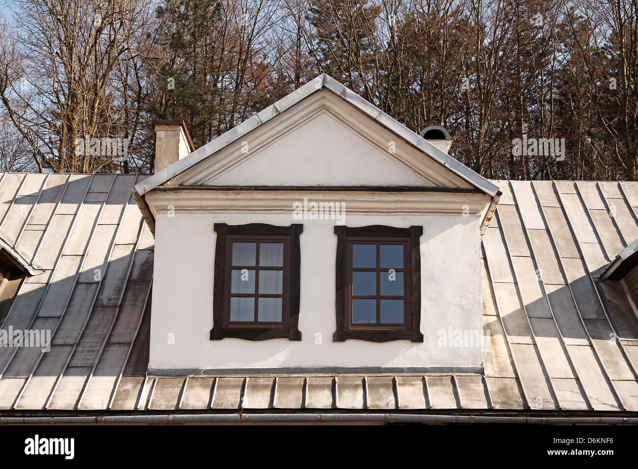 two vintage vertical roof windows Stock Photo - Alamy