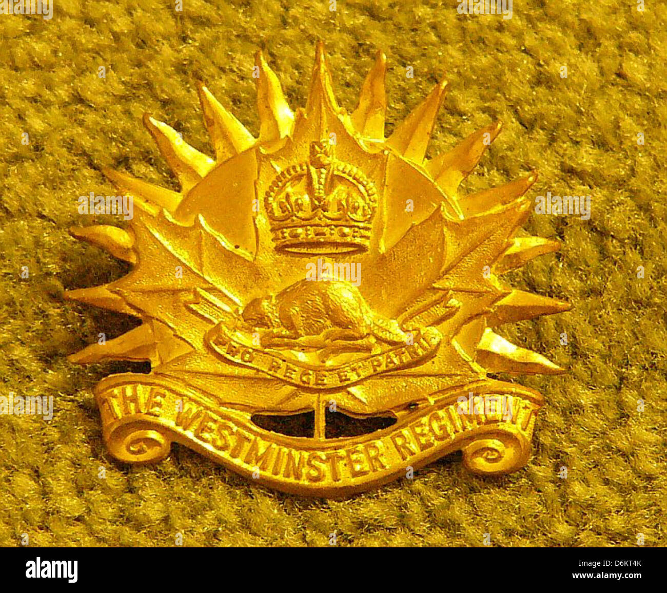 A detailed image of the Westminster Regiment hat badge, an insignia ...