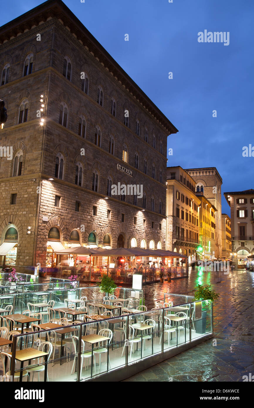 Piazza della Signoria Square illuminated at night in Florence, Italy ...