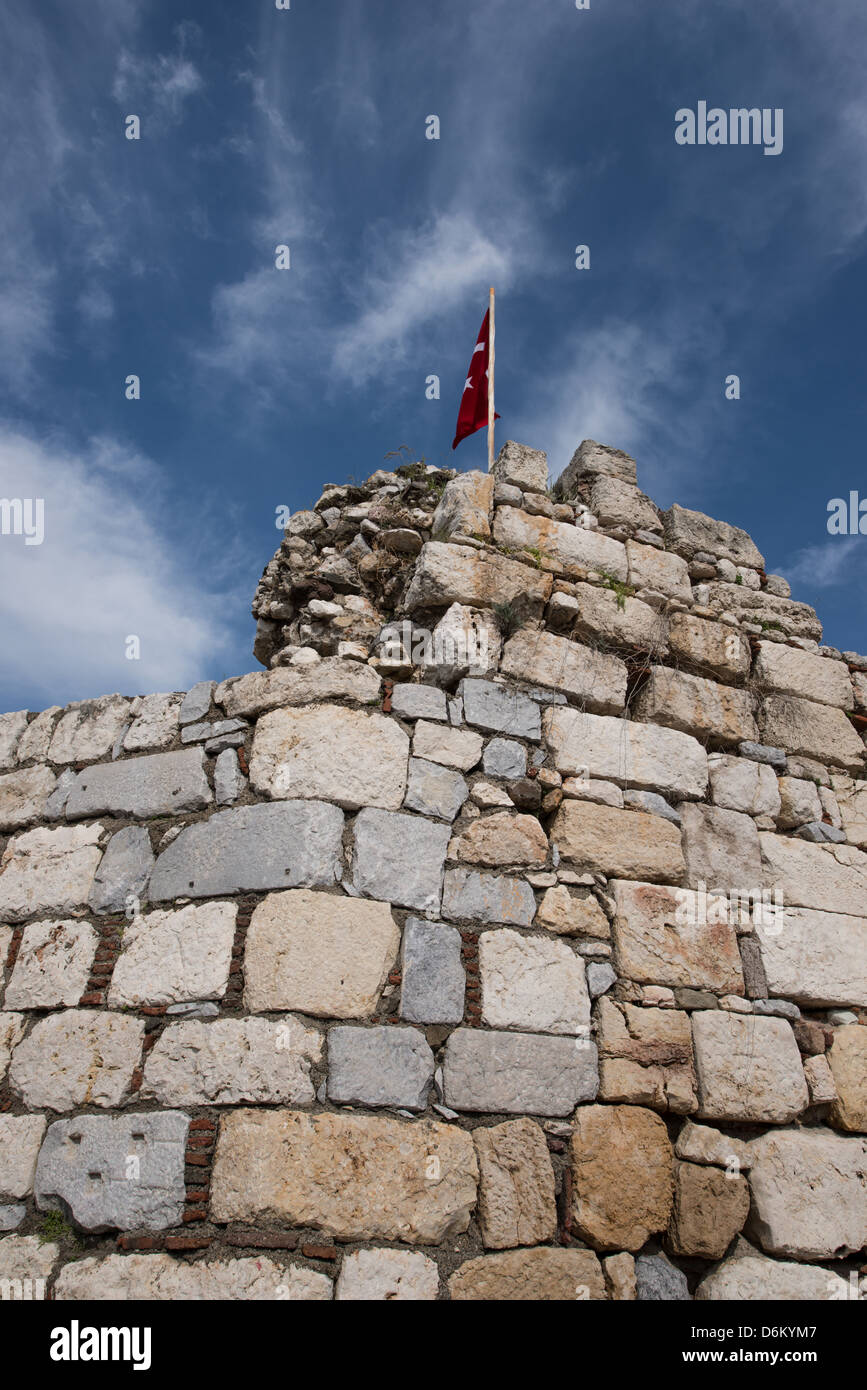 Turkish flag ancient wall flag sky stone wall Stock Photo - Alamy