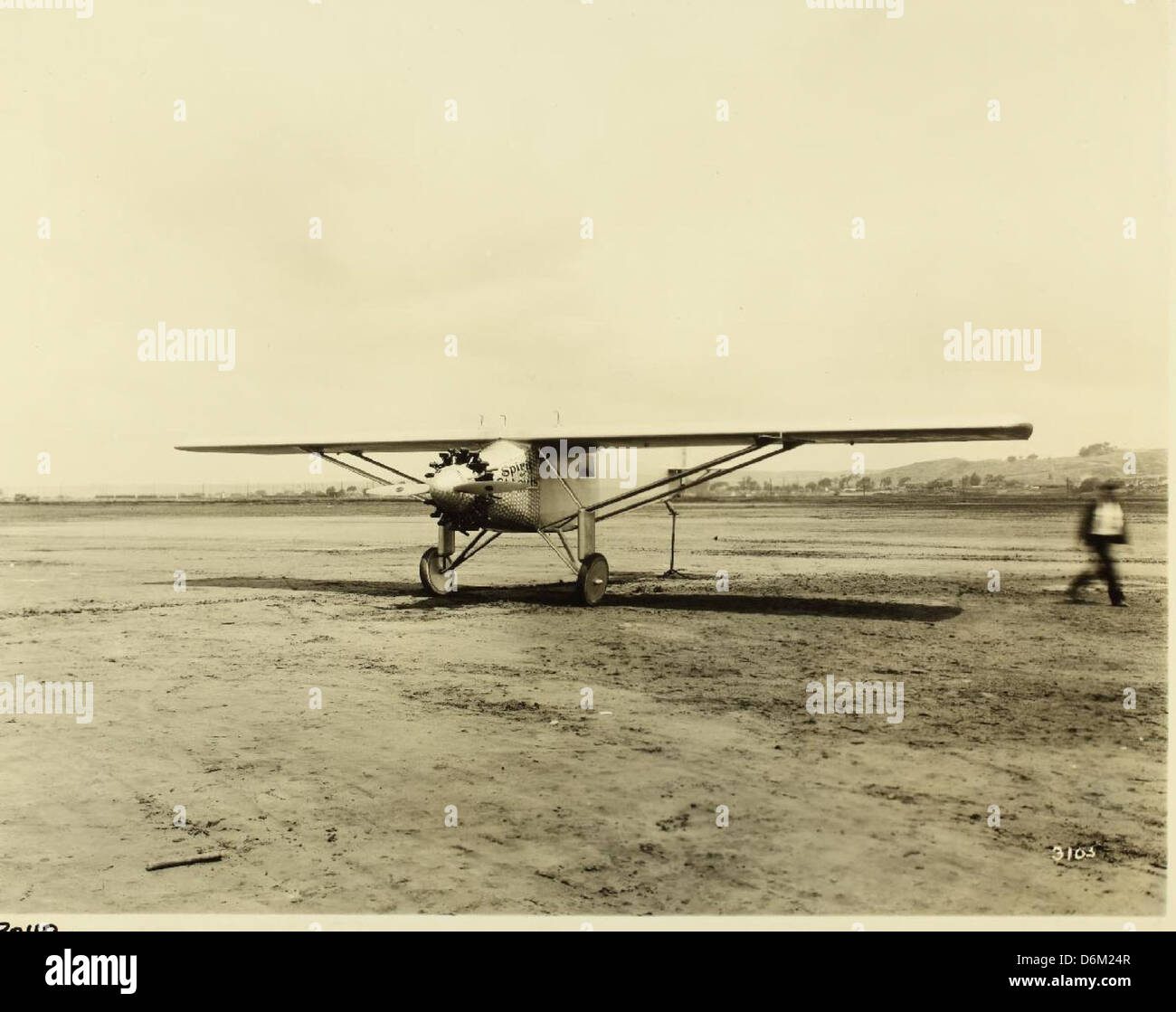 This image shows the Spirit of St. Louis, from a front view with its ...