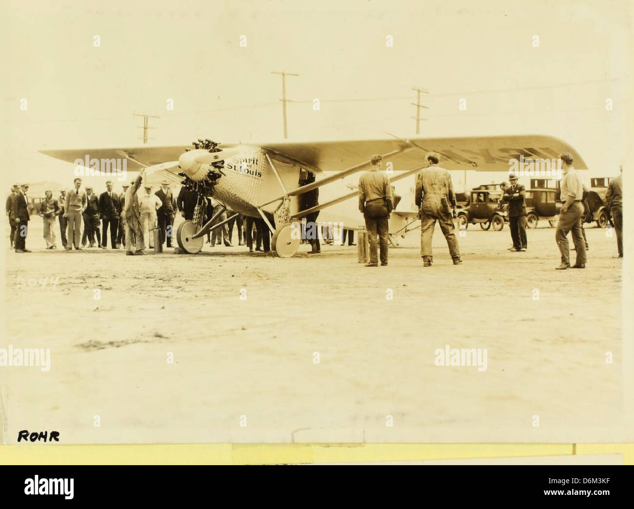 A crowd surrounds the Spirit of St. Louis, Charles Lindbergh's famous ...