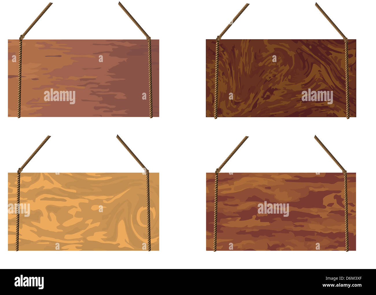 4 wooden sign background message rope hanging Stock Photo - Alamy
