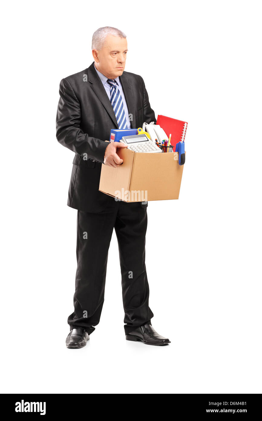 Full length portrait of a retired professional man with a box of ...