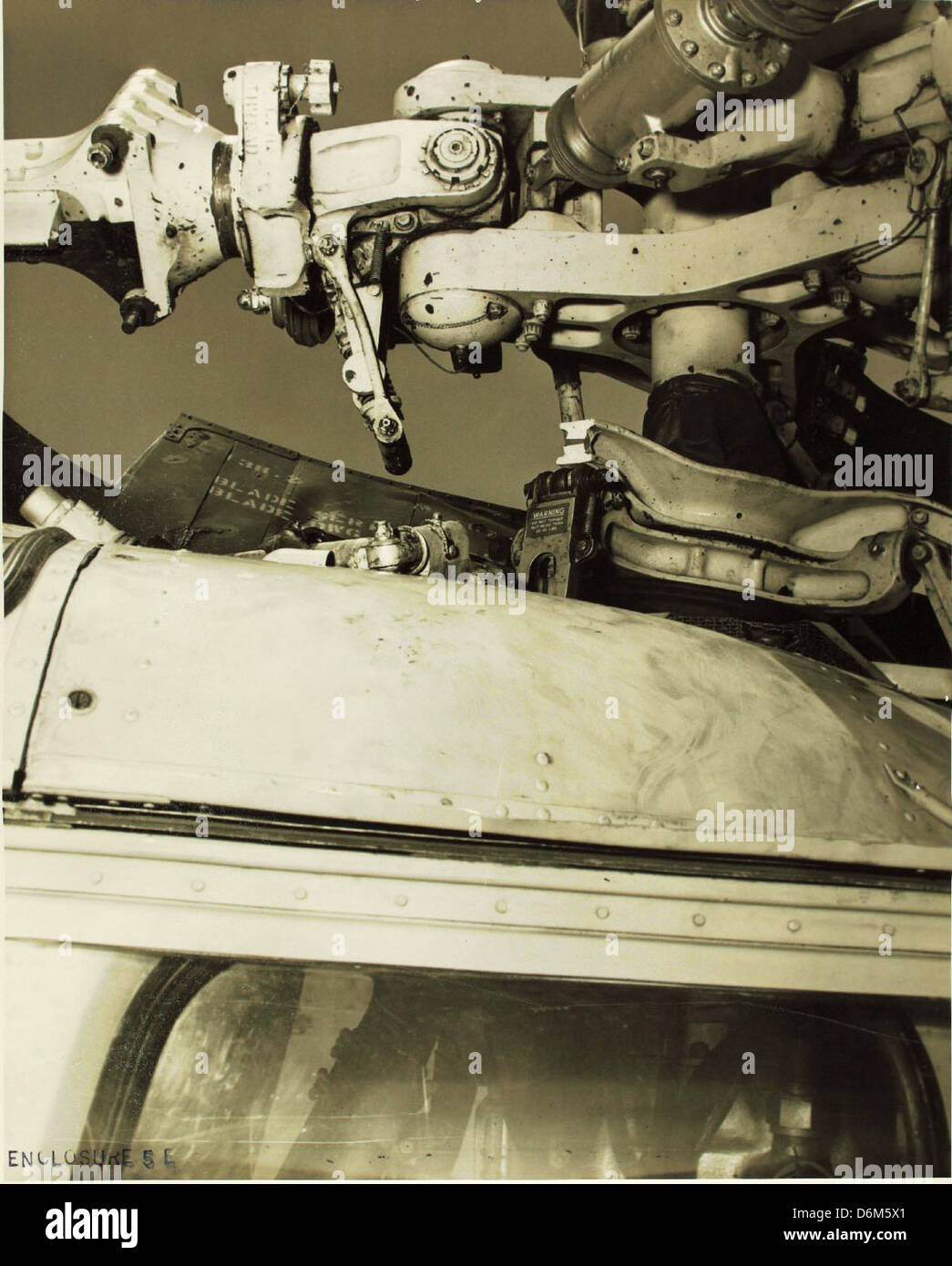 This close-up photo shows the aftermath of a Navy HO4S helicopter ...