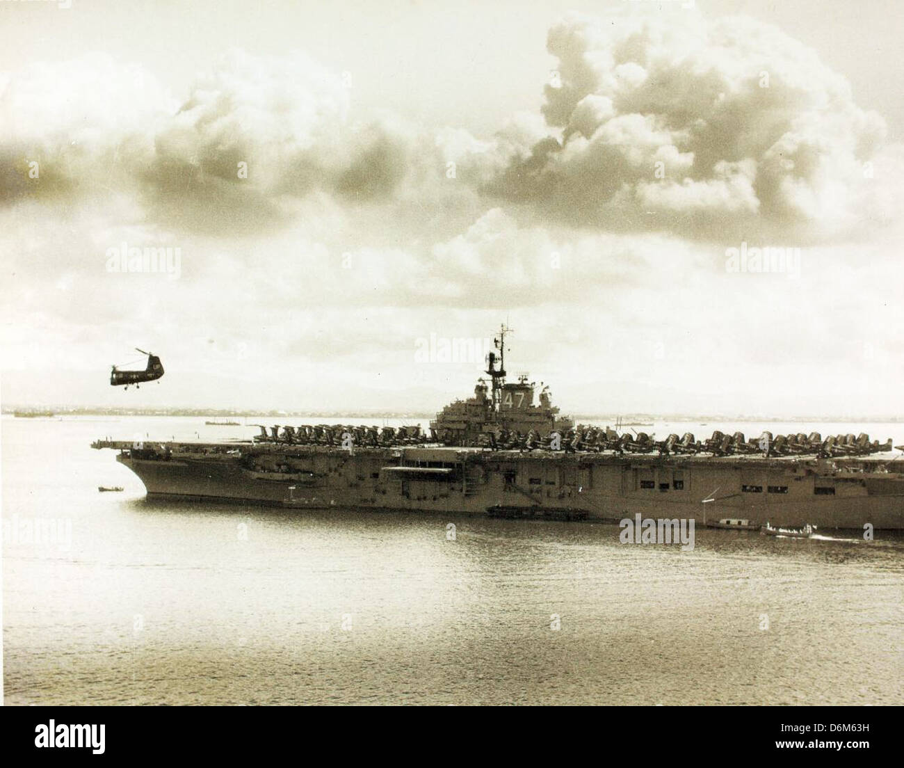 This photograph depicts the HUP helicopter from HU-1 operations aboard ...