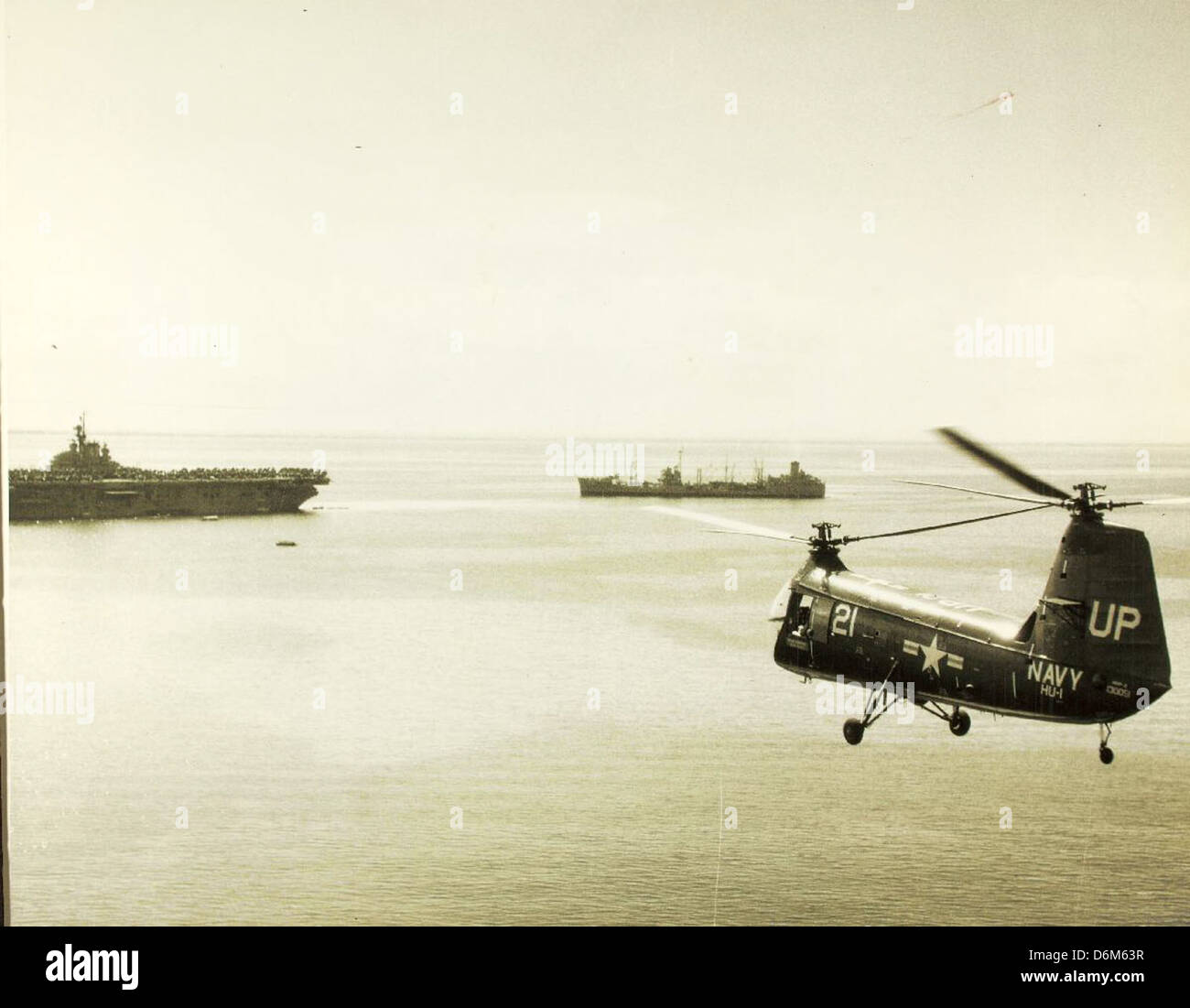 This image shows a HUP helicopter operating from the USS Philippine Sea ...