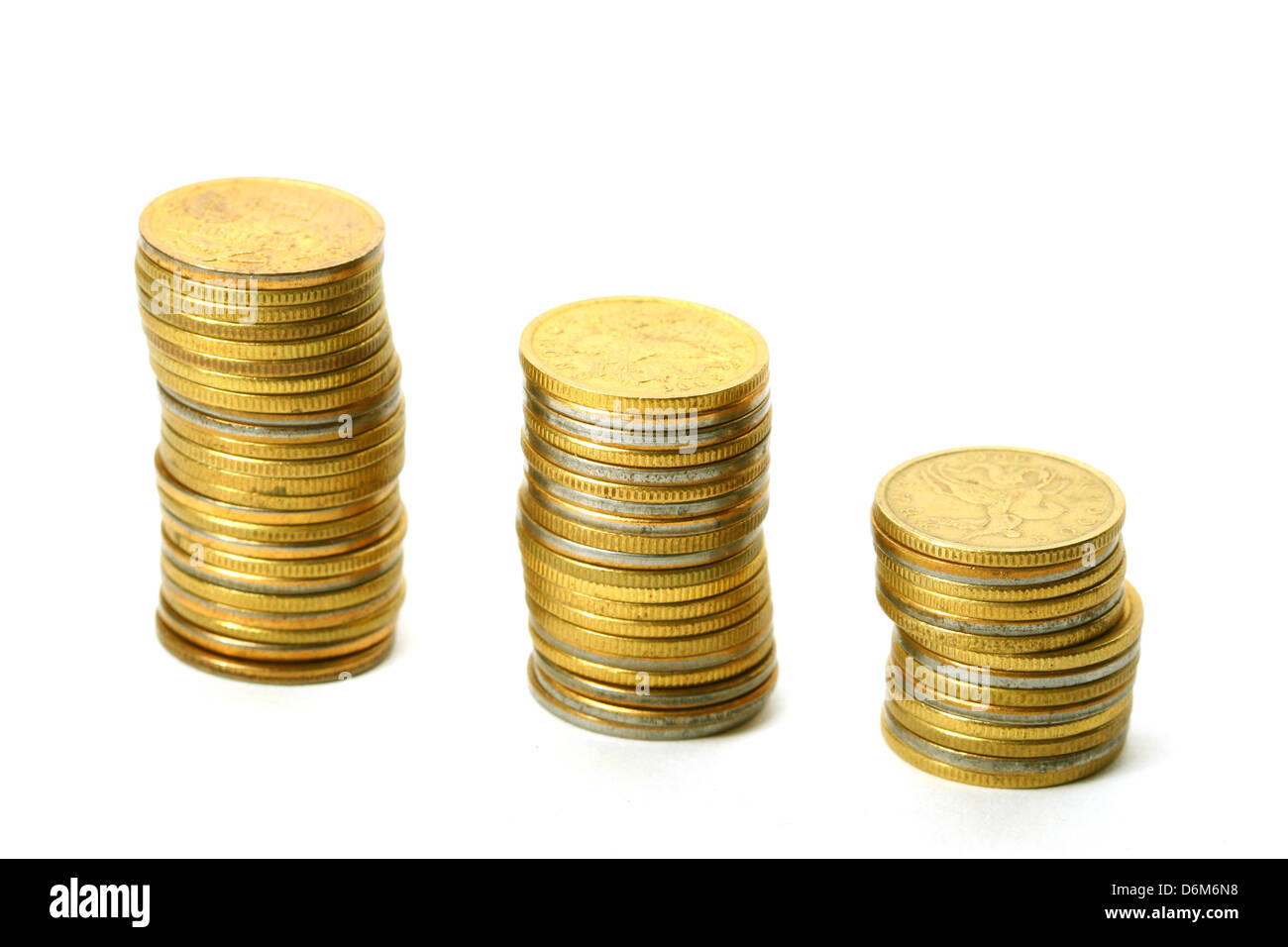 coins piles isolated on white background Stock Photo - Alamy