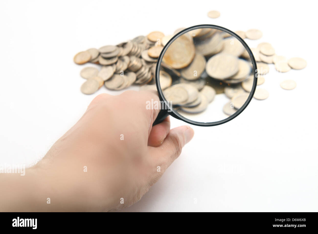 magnifier in men hand isolated Stock Photo - Alamy