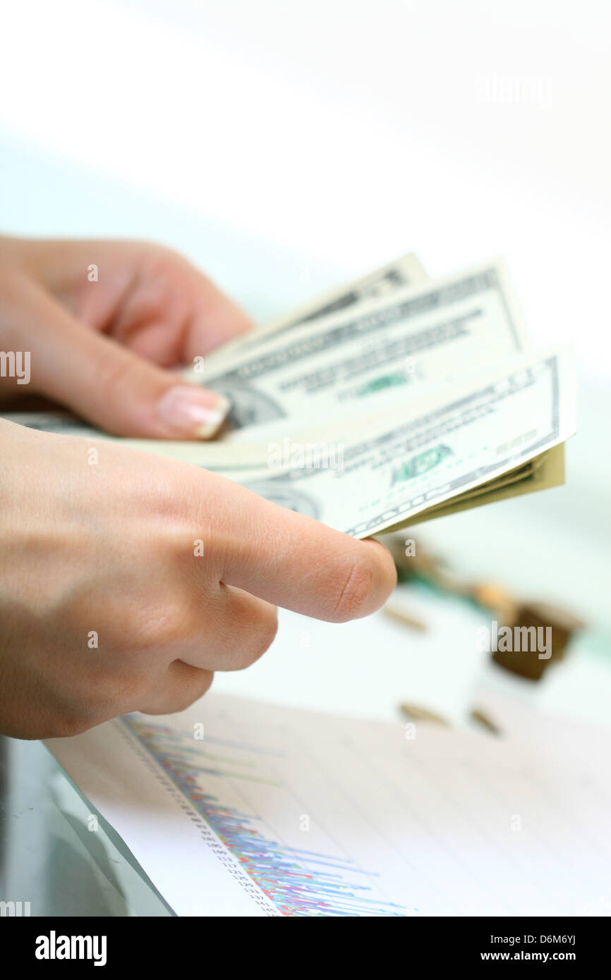 hands counting dollar money on white background Stock Photo - Alamy