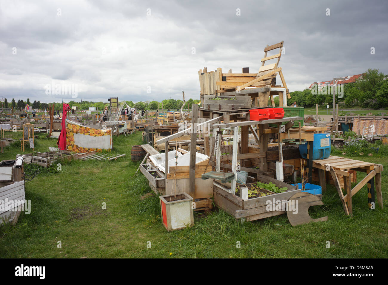 Berlin, Germany, Schiller Park neighborhood garden at Tempelhof Field ...