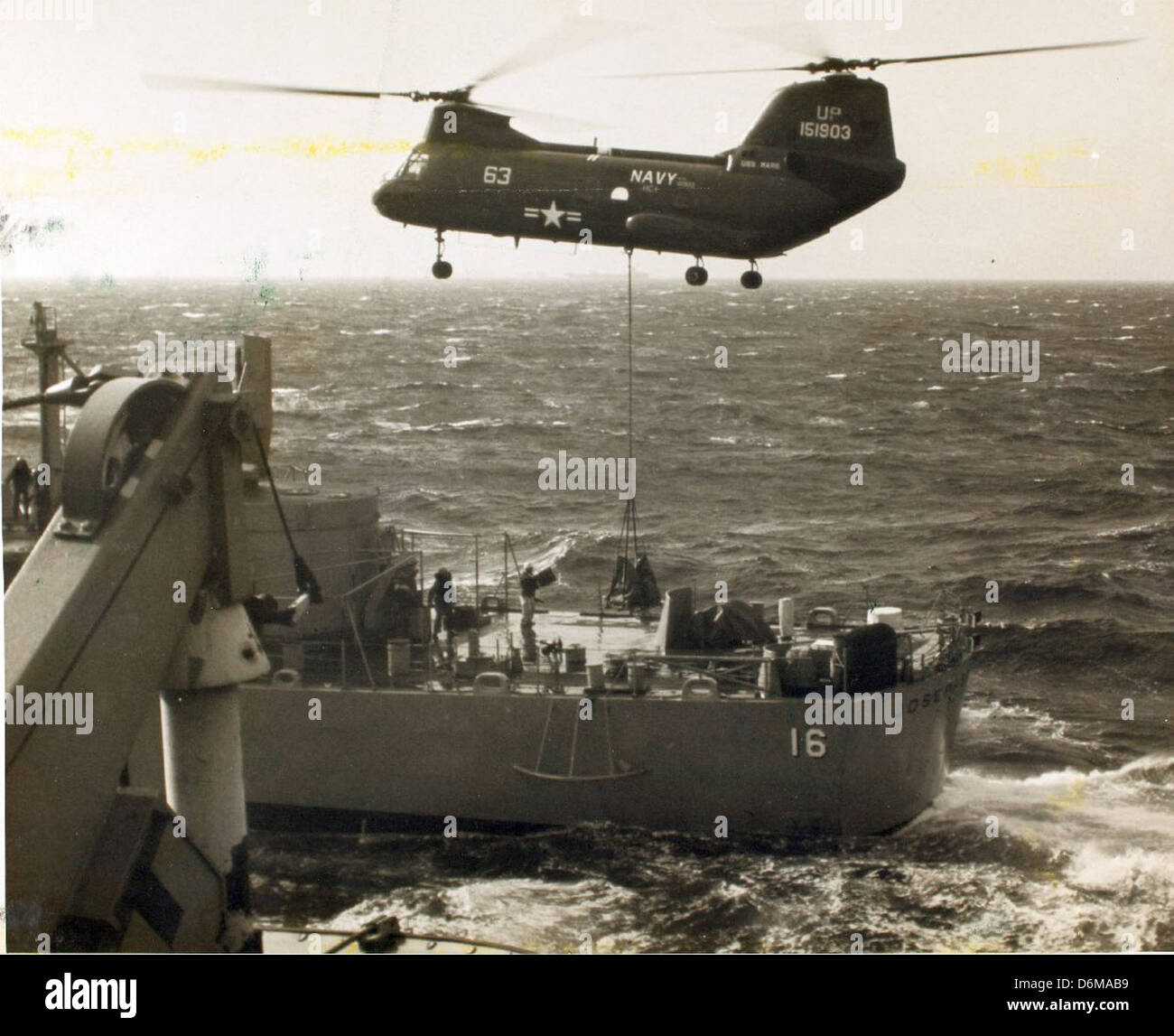 This NHHS photo shows the H-46 helicopter with a cargo load being ...