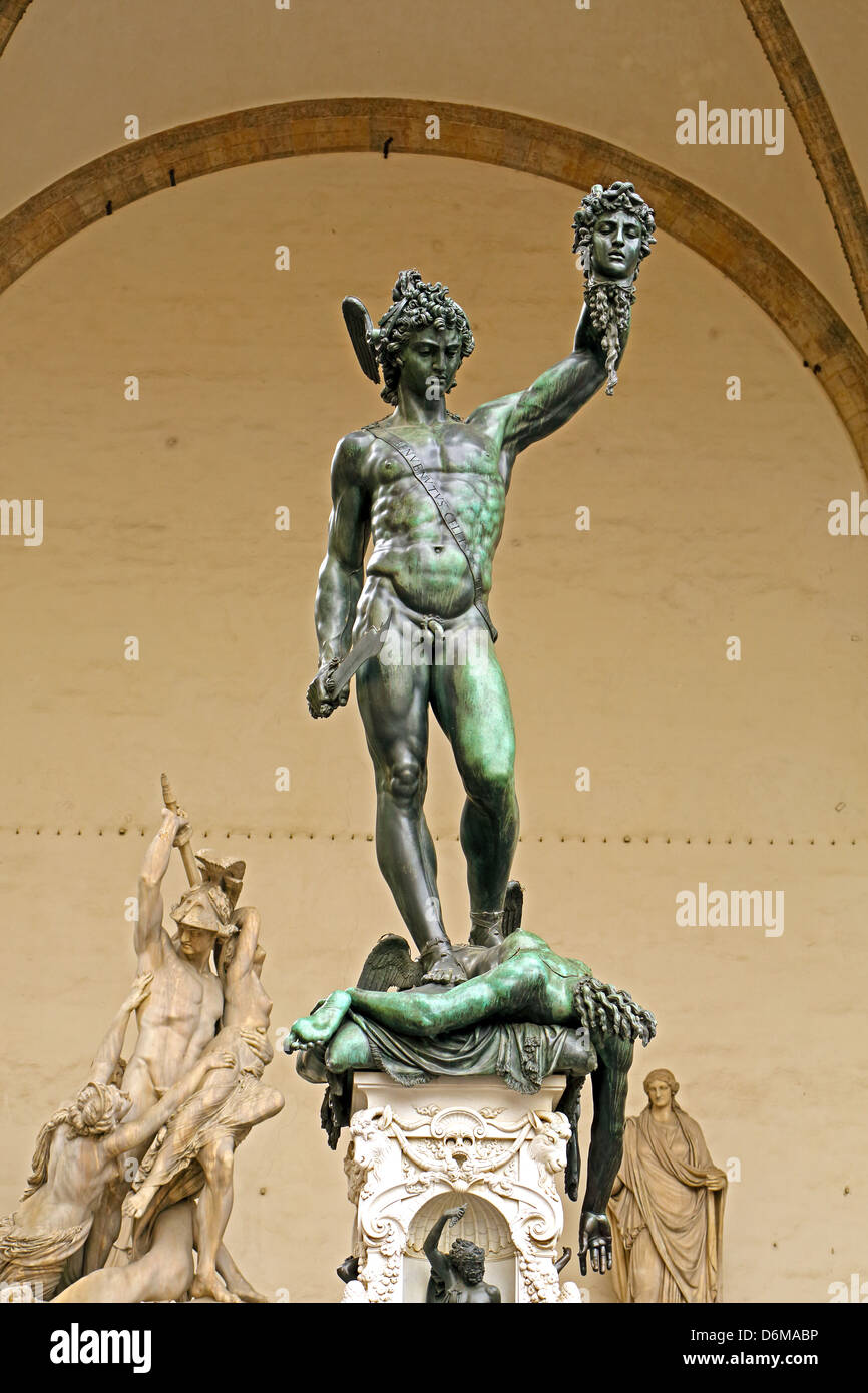 Bronze statue of Perseus beheading Medusa by Cellini standing in the ...