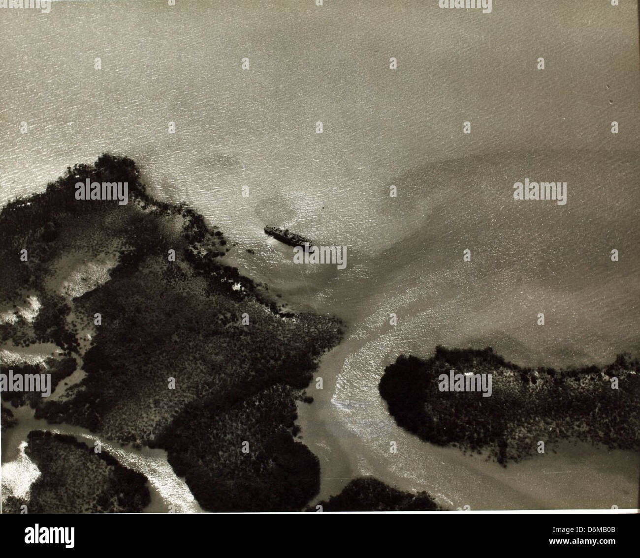 Aerial view showing portions of damaged land caused by Hurricane Janet ...