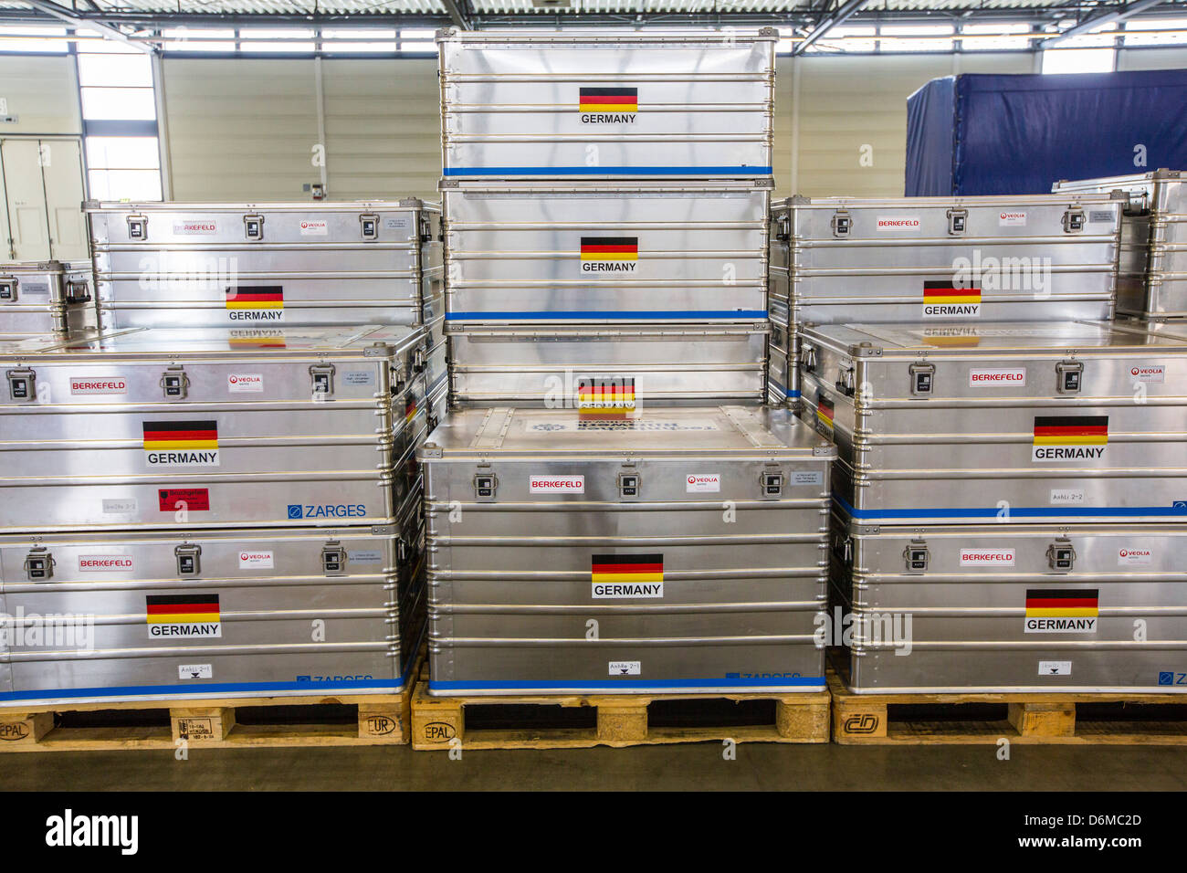 Aluminum transport boxes for emergency equipment. German flag. German ...