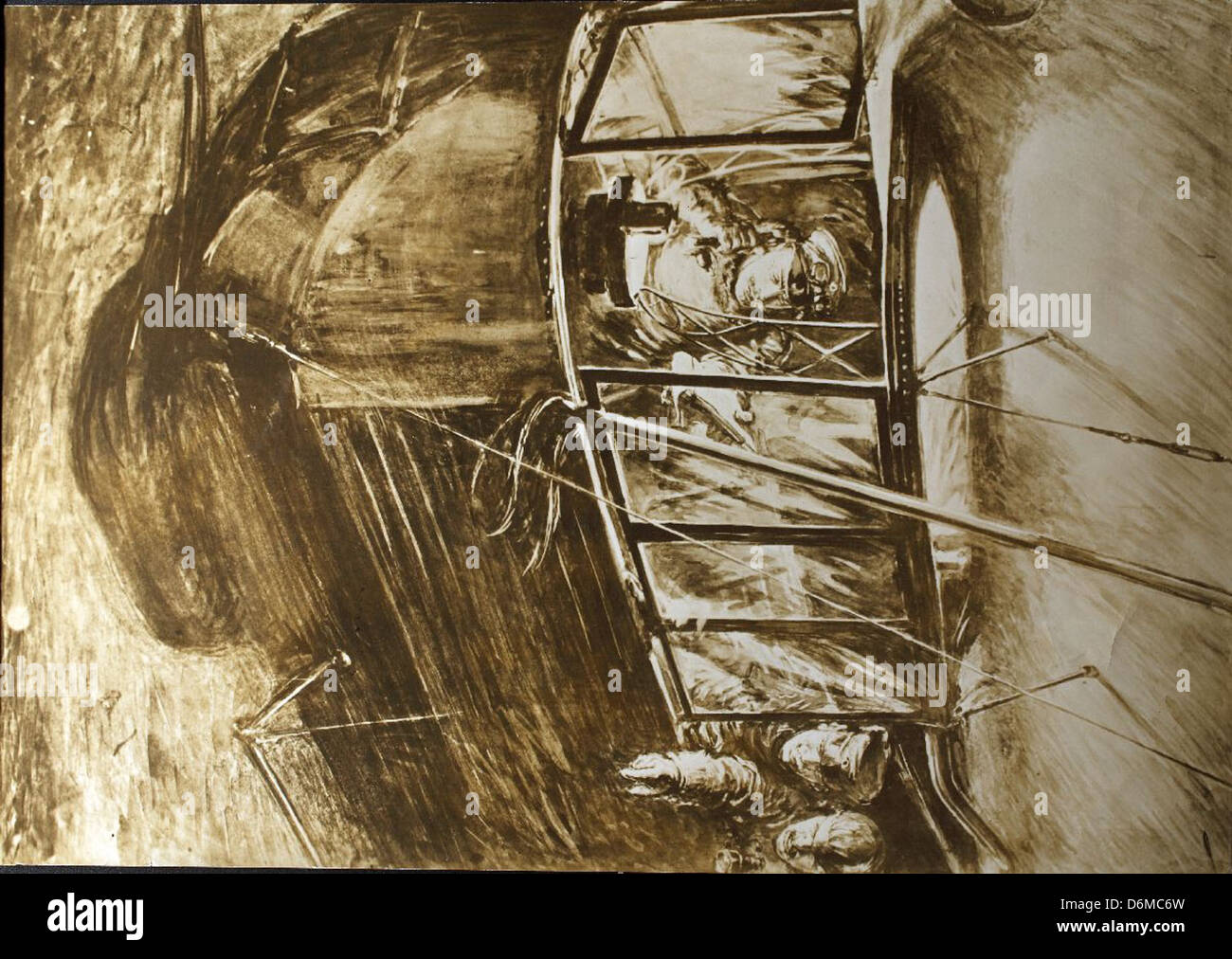 This photo depicts the pilot in the front gondola of a Zeppelin ...