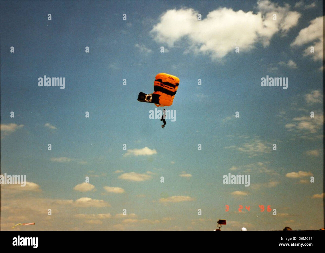 This 1996 photograph shows parachutists during an unknown event ...
