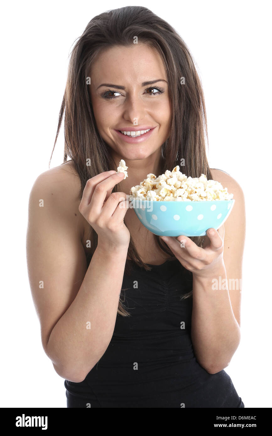 Model Released. Woman Eating Popcorn Stock Photo - Alamy