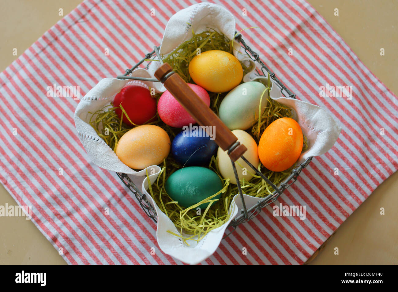 Colorful Easter eggs in the basket Stock Photo - Alamy
