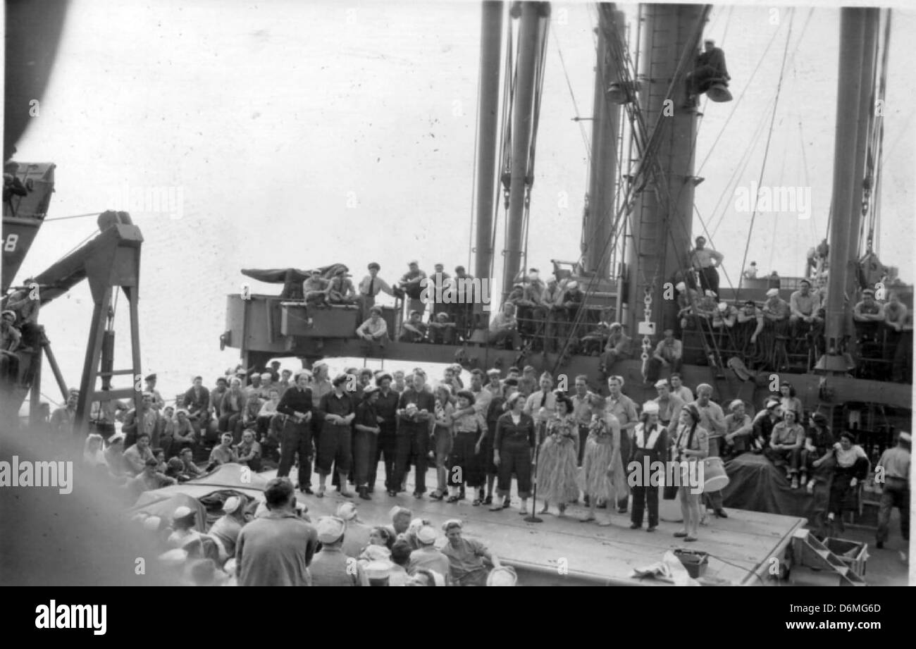 This photograph documents the voyage to Hawaii aboard the USS Braxton ...