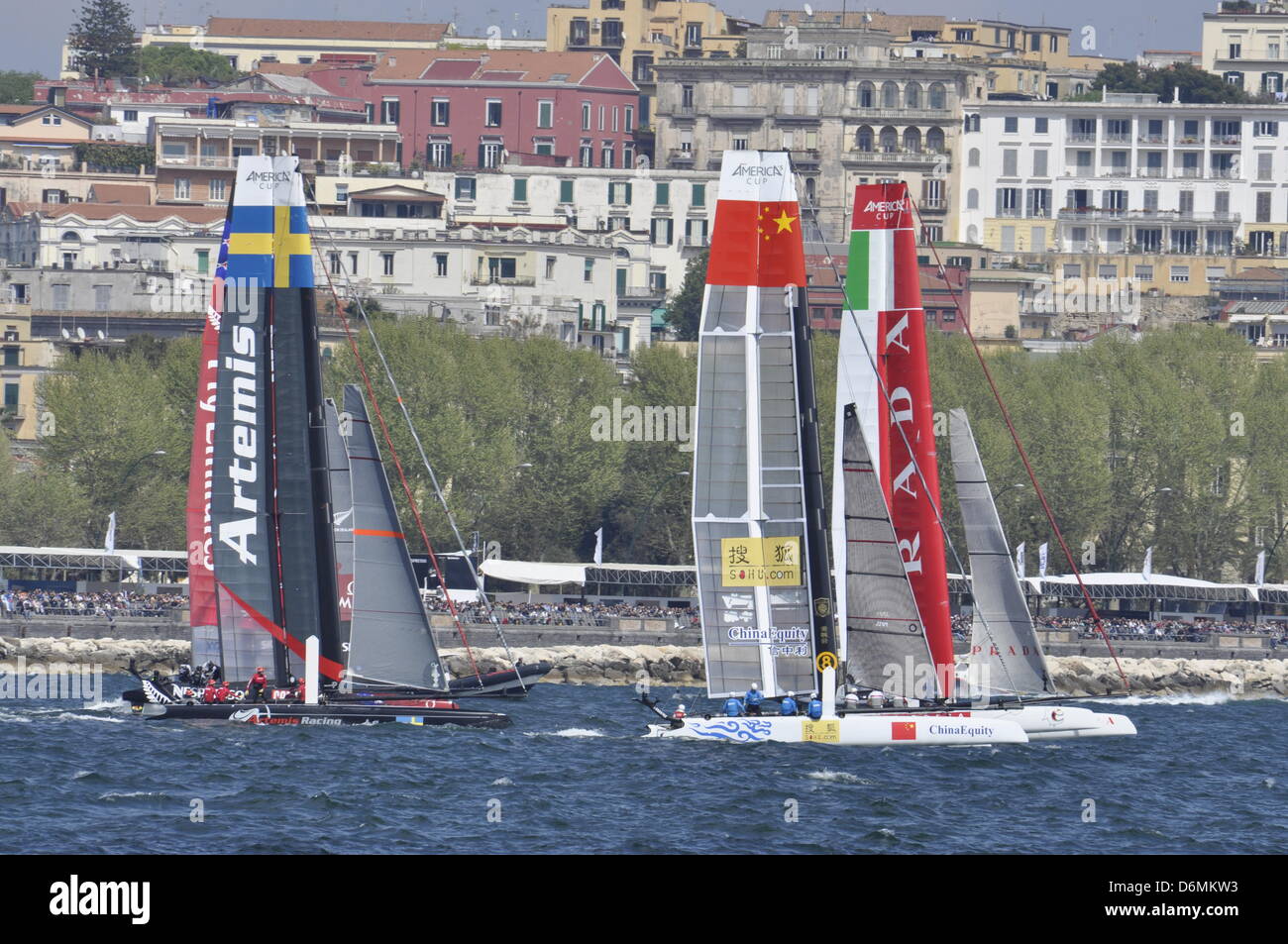 the catamaran of team races during the america's cup world series ...