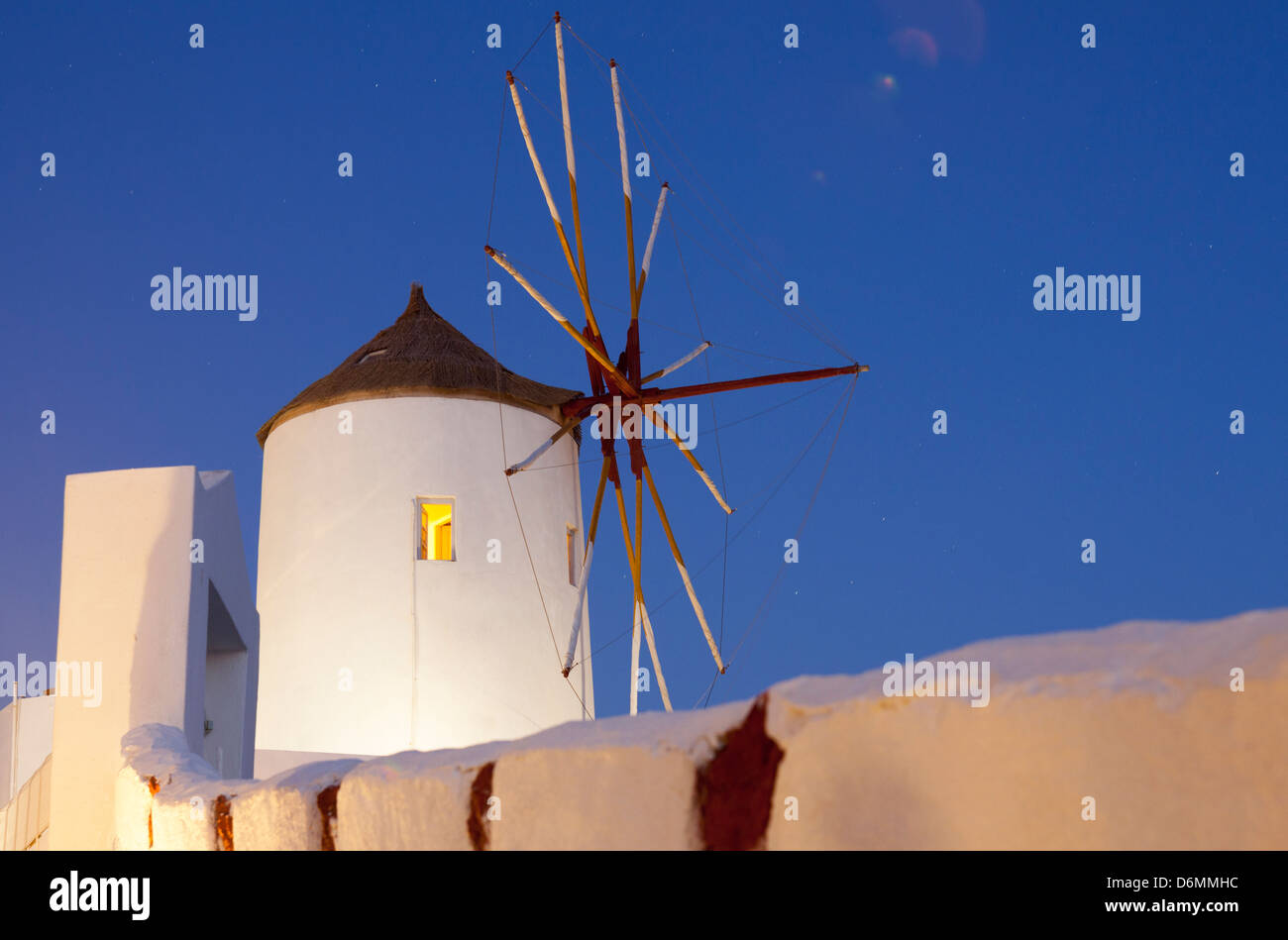 Greek windmill at night, Oia, Santorini, Greece Stock Photo - Alamy