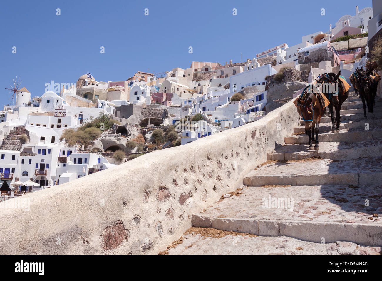 View of Oia village from mule path to Ammoudi Bay, Santorini, Greece ...
