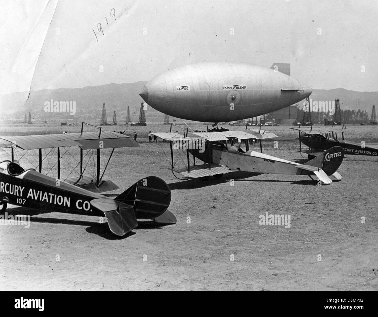 The Goodyear Pony Blimp D-57, photographed at Rogers Field around 1920 ...