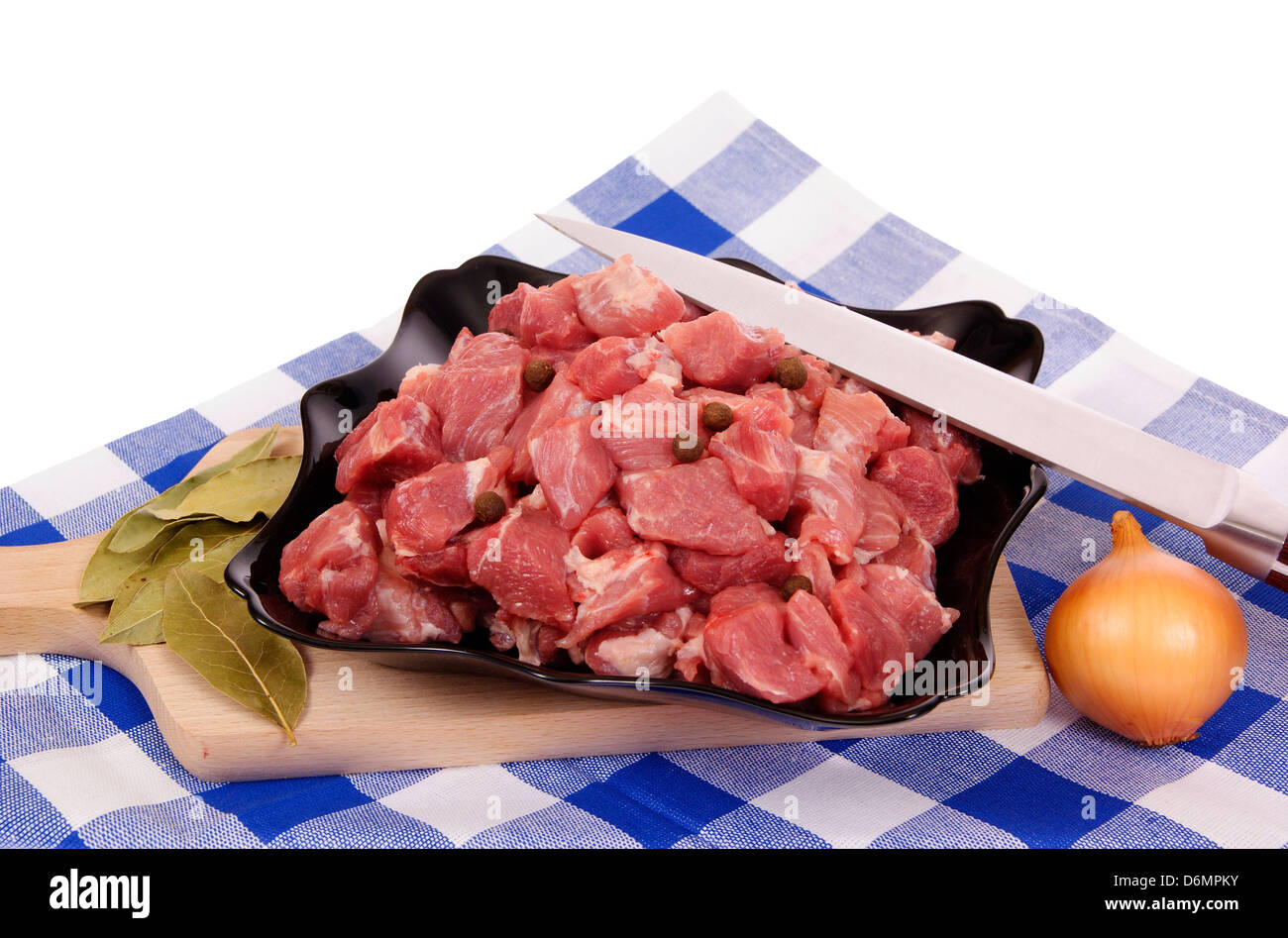 fresh meat on plate isolated on white background Stock Photo - Alamy