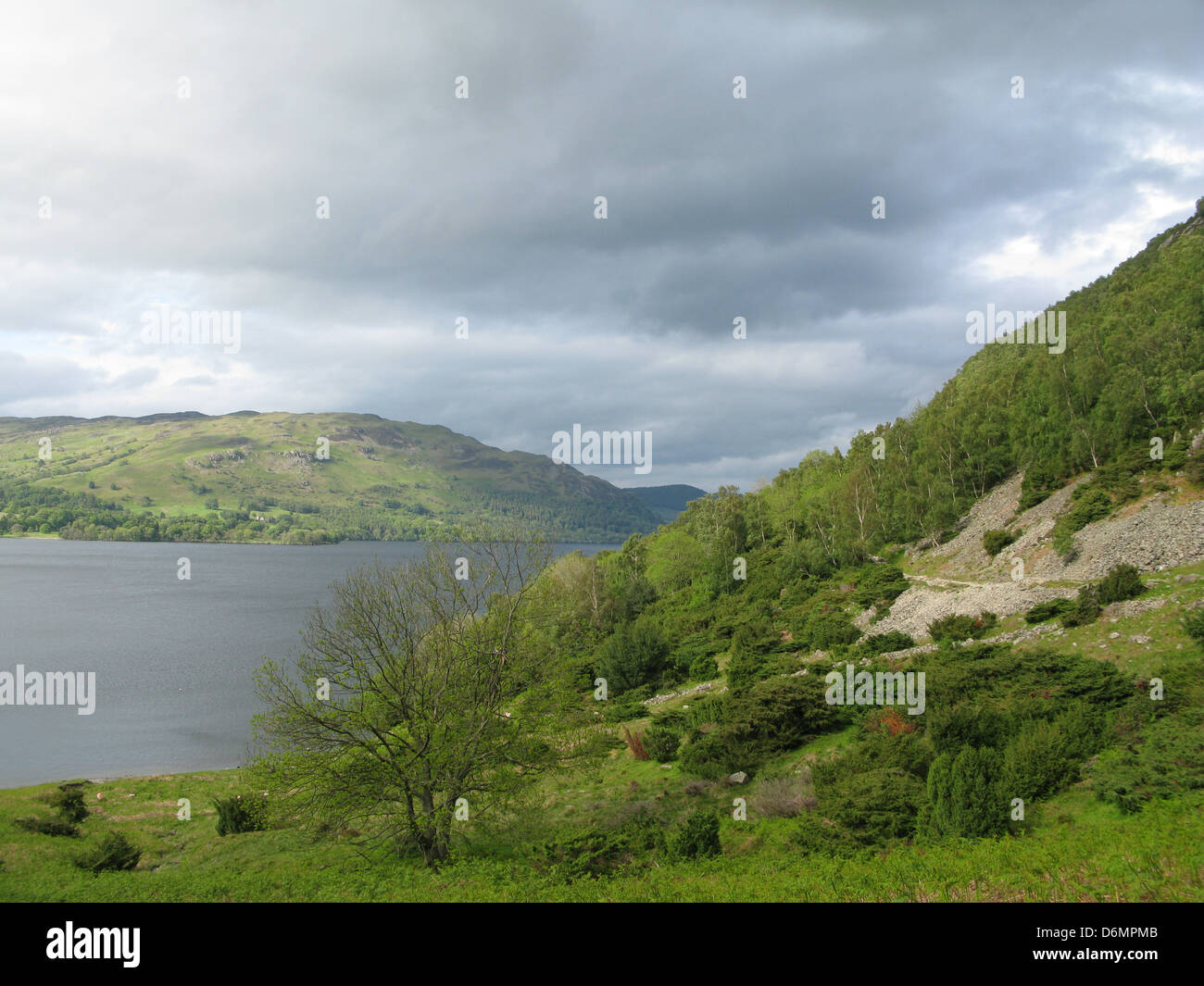 Ullswater, towards Howtown on a stormy day, Lake District Stock Photo ...