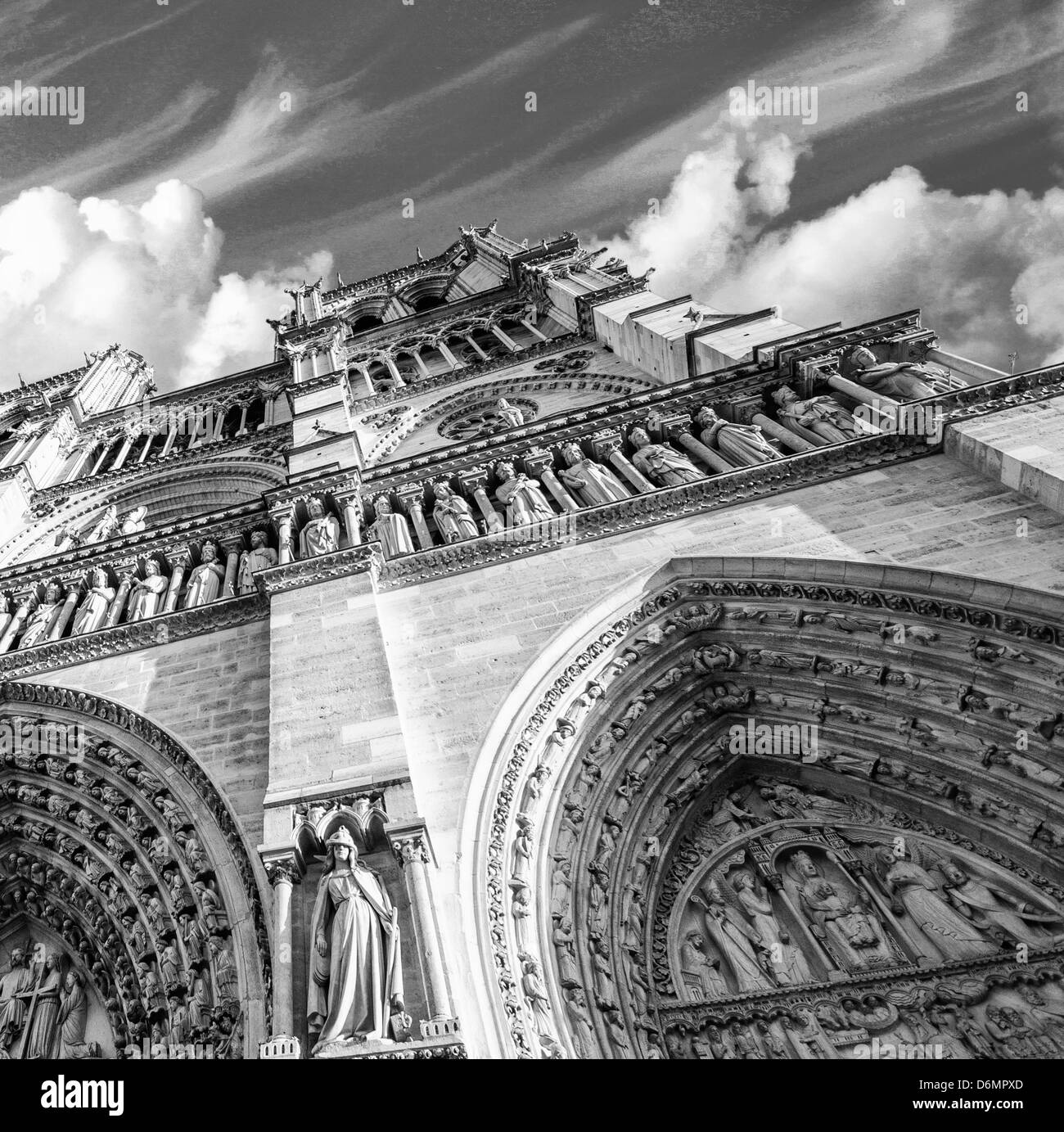 Upward view of Notre Dame Cathedral in Paris. France Stock Photo - Alamy