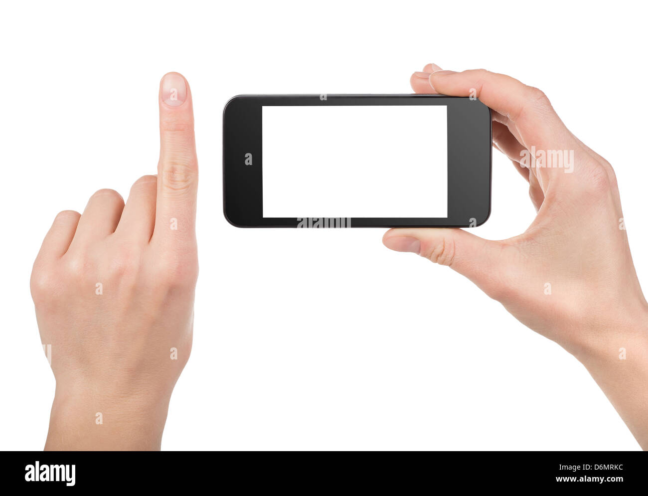 Mobile phone in hand isolated on white background Stock Photo - Alamy