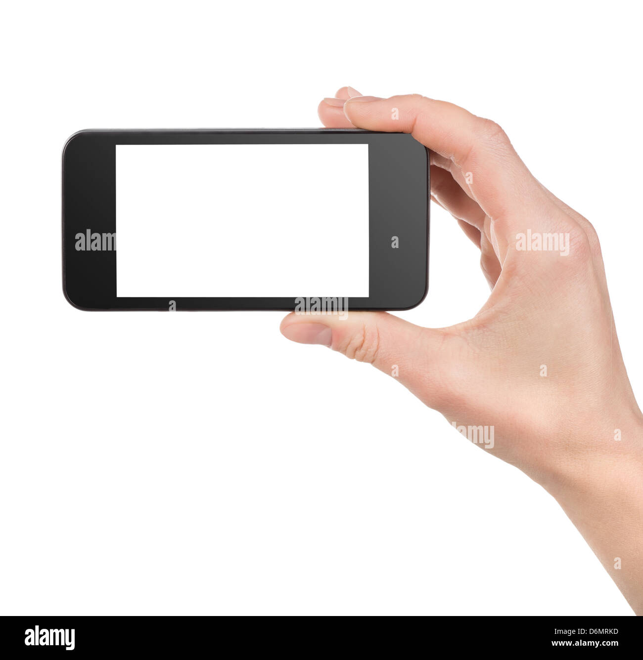 Mobile phone in hand isolated on white background Stock Photo - Alamy