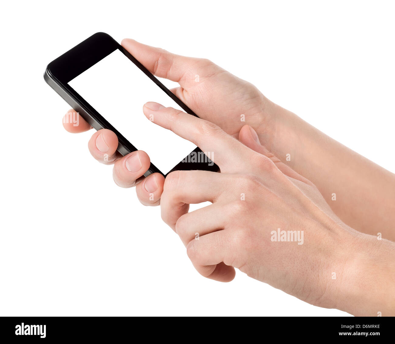 Mobile phone in hand isolated on white background Stock Photo - Alamy