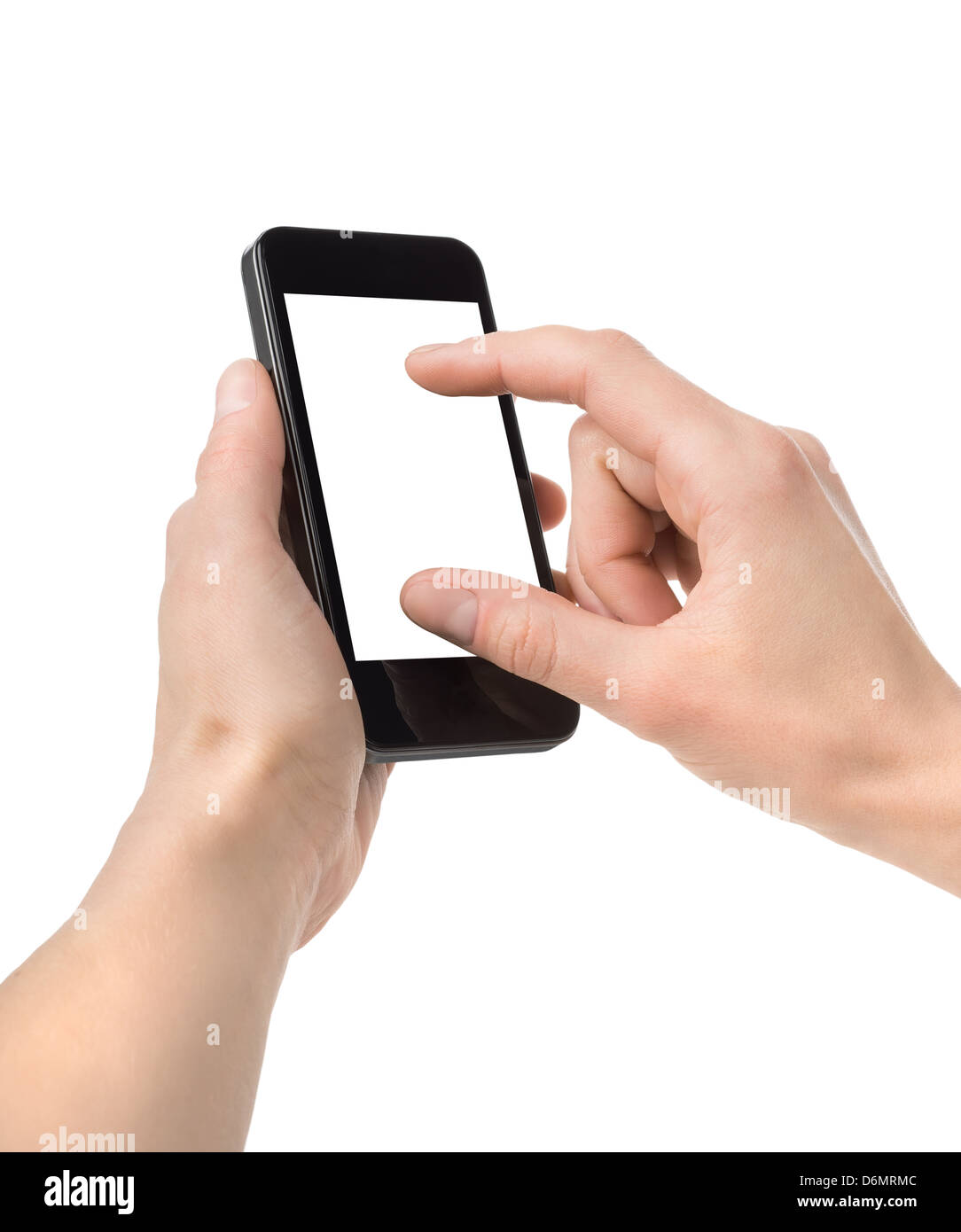 Mobile phone in hand isolated on white background Stock Photo - Alamy