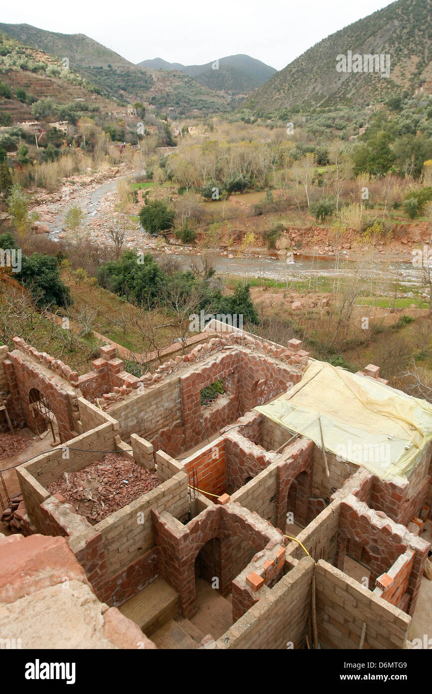 Typical building under construction in a village on the Atlas mountains ...