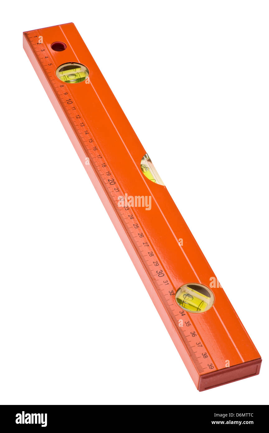 long orange building level on white background Stock Photo - Alamy