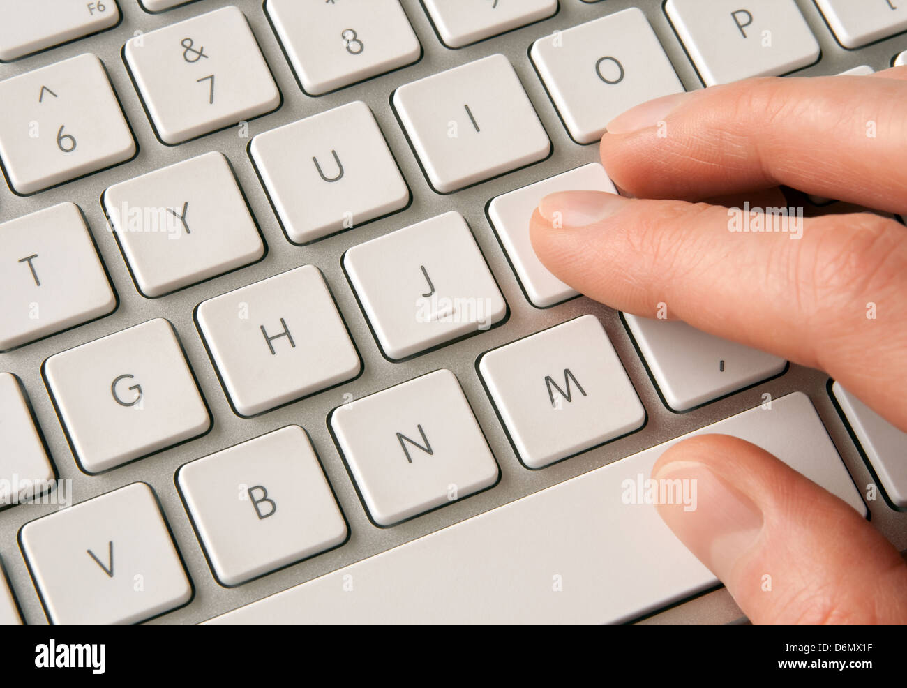 Close-up of hand typing on white modern computer keyboard Stock Photo ...