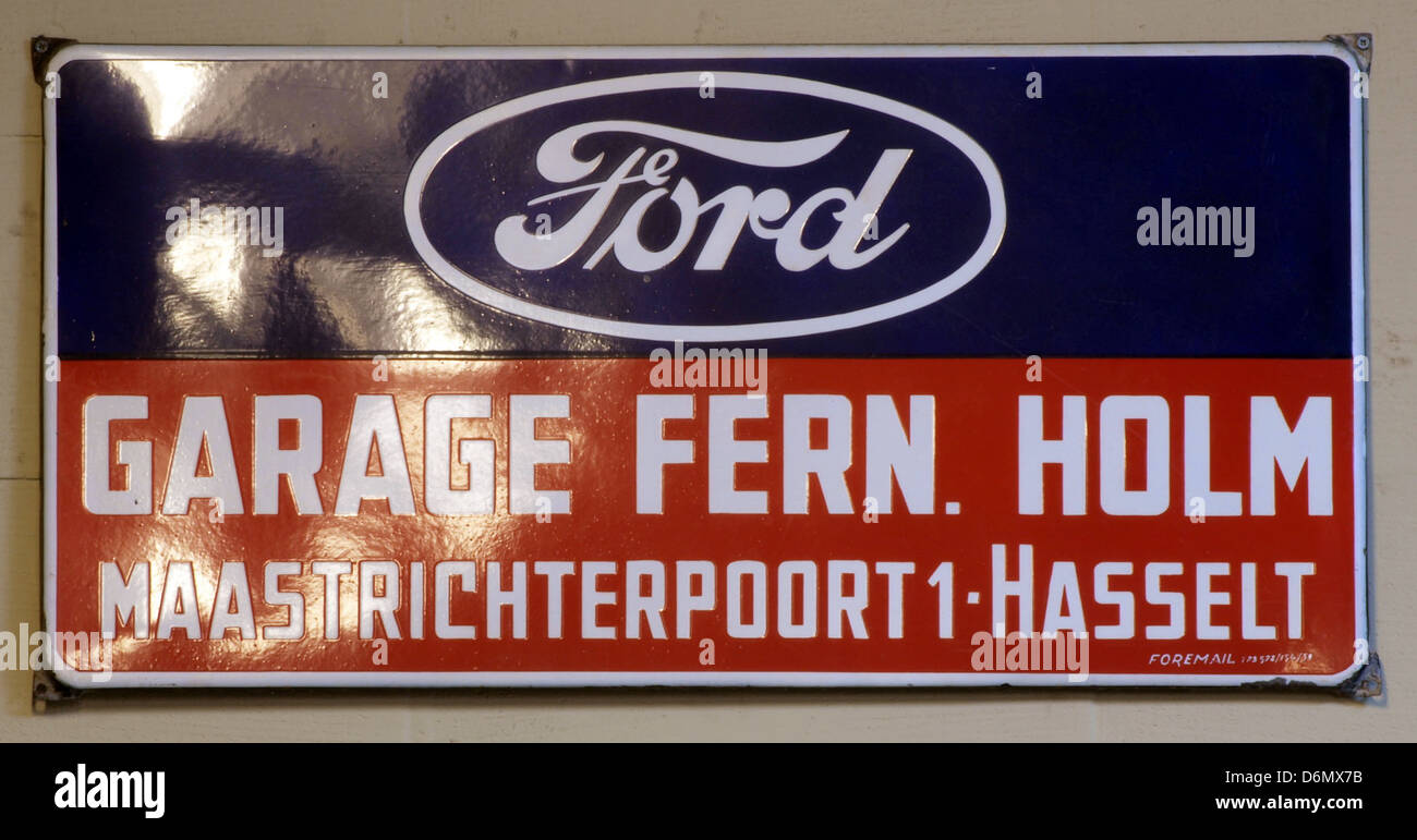 The Ford enamel advert sign at the Den Hartog Ford Museum is a classic ...